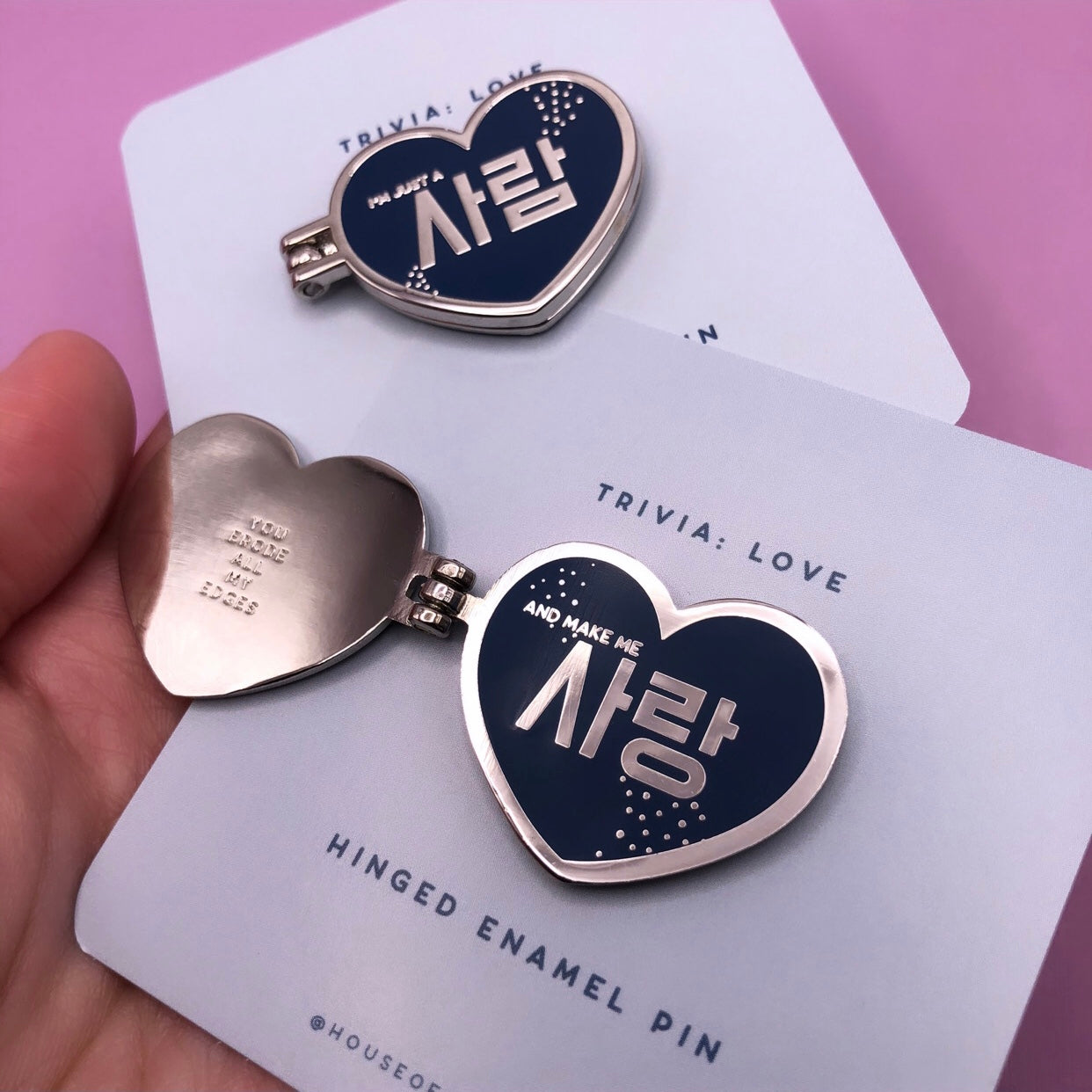 Trivia: Love Hinged Pin (Blue/Silver) – House of Pins